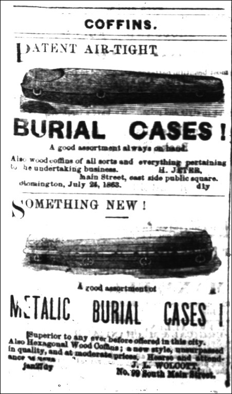 Cemeteries of Bloomington-Normal, Illinois: 1865 Ad for Coffins